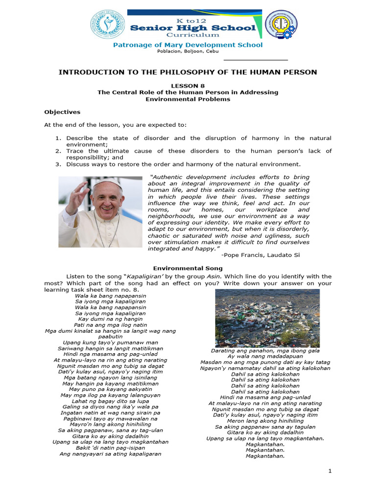LESSON 8 The Central Role of The Human Person in Addressing | PDF