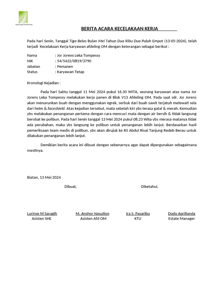 Ba Kecelakaan Kerja Jor Jorens | PDF