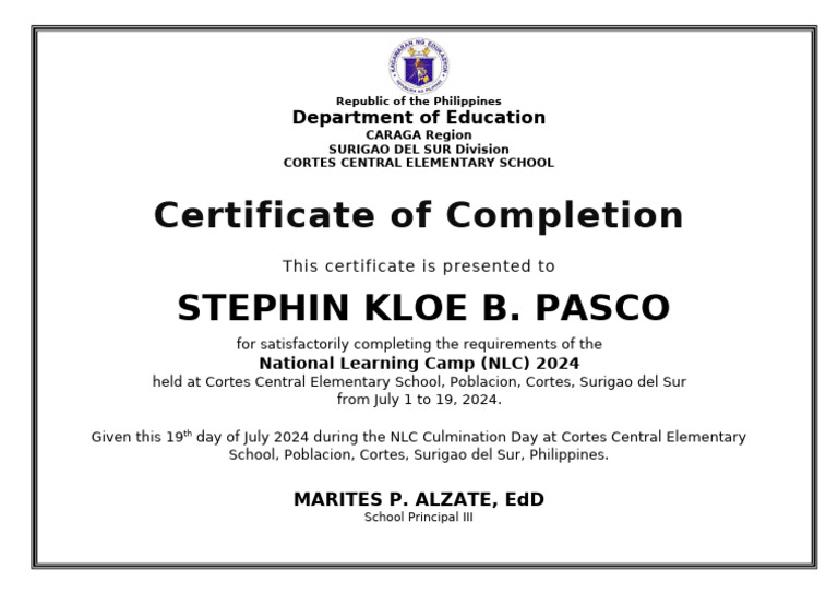NLC Certificate of Completion - Learner | PDF