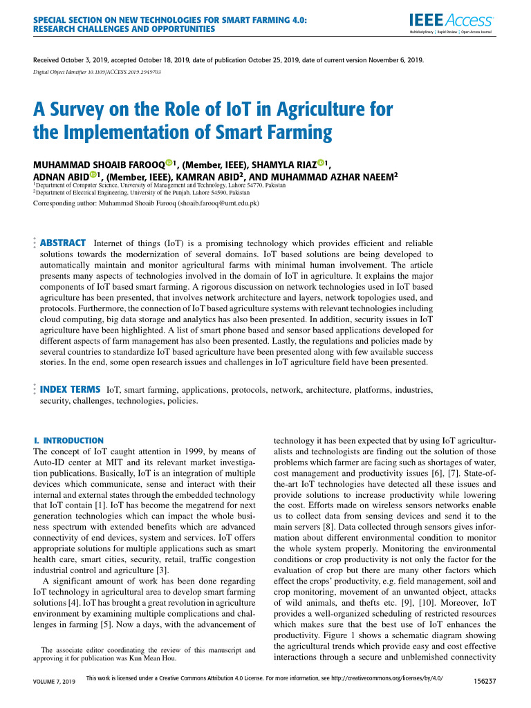 A Survey on the Role of IoT in Agriculture for the Implementation of ...