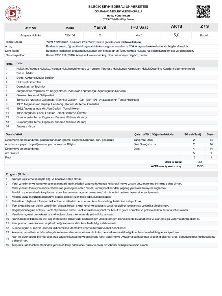 Yarıyıl T+U Saat Akts Z / S: Ders Adı Kodu | PDF