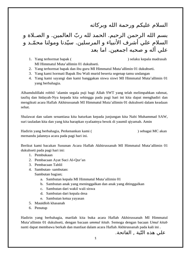 MC Haflah Akhirussanah | PDF