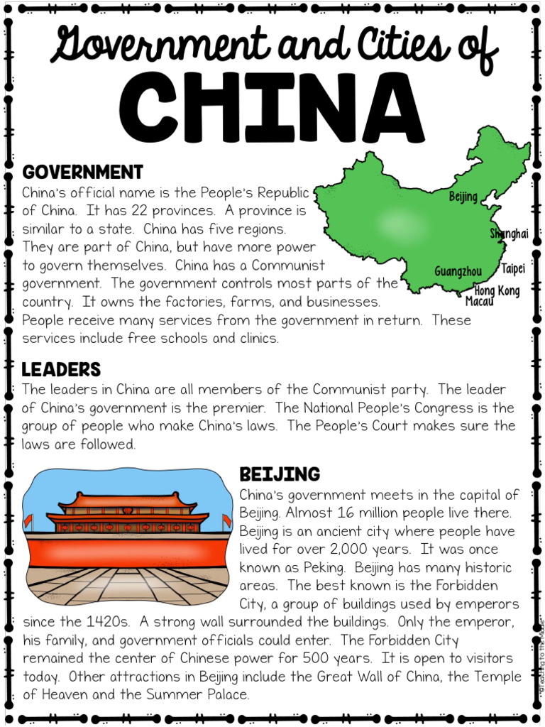 2 - China Government and Cities Reading Comprehension Worksheet | PDF