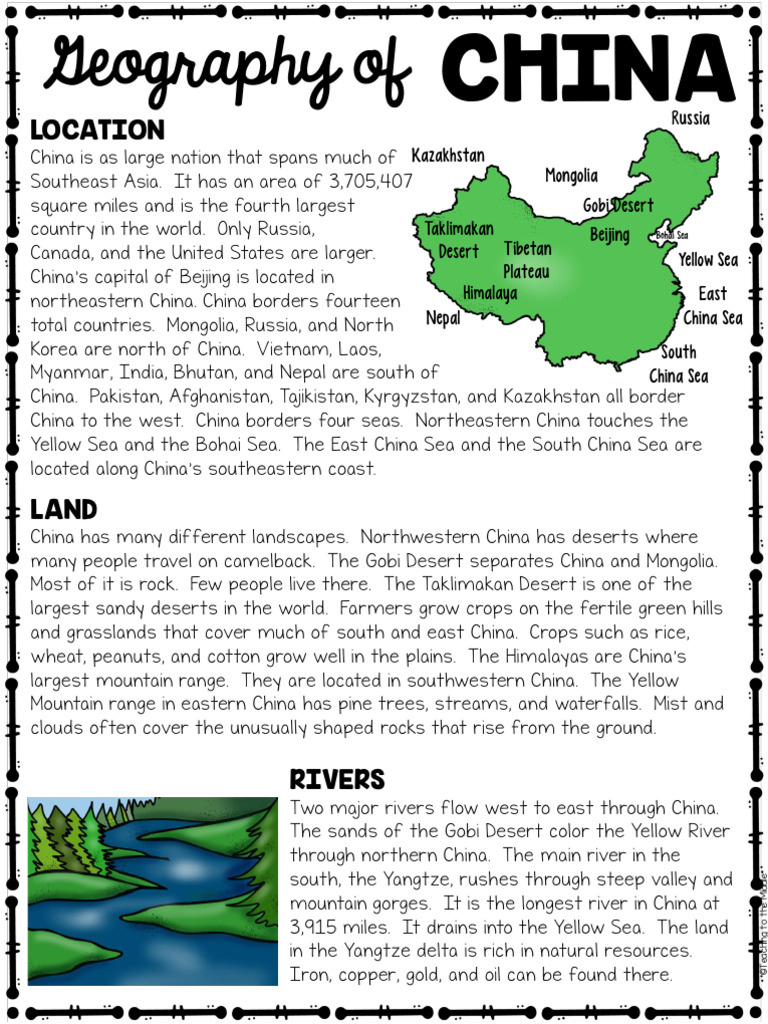 1 - Geography of China Reading Comprehension Worksheet Country Studies ...