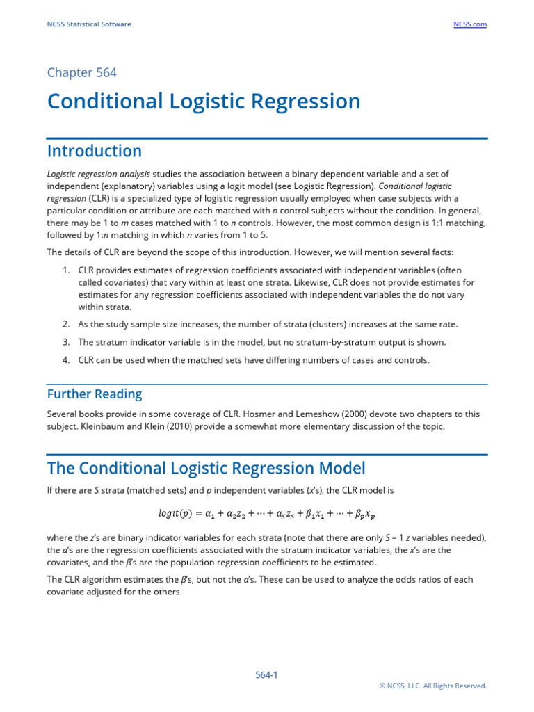 Conditional Logistic Regression | PDF