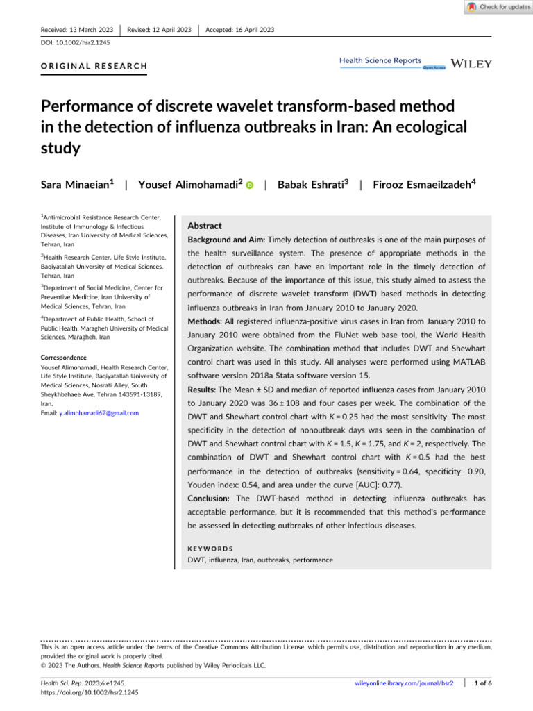 Health Science Reports - 2023 - Minaeian - Performance of Discrete Wavelet Transform Based ...