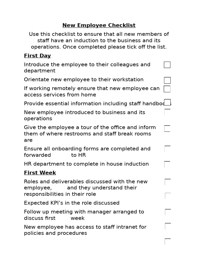 New Staff Induction Checklist | PDF