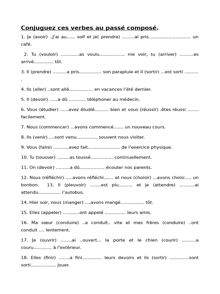 Exercice - 45 Phrases - Conjuguez Ces Verbes Au Passé Composé | PDF