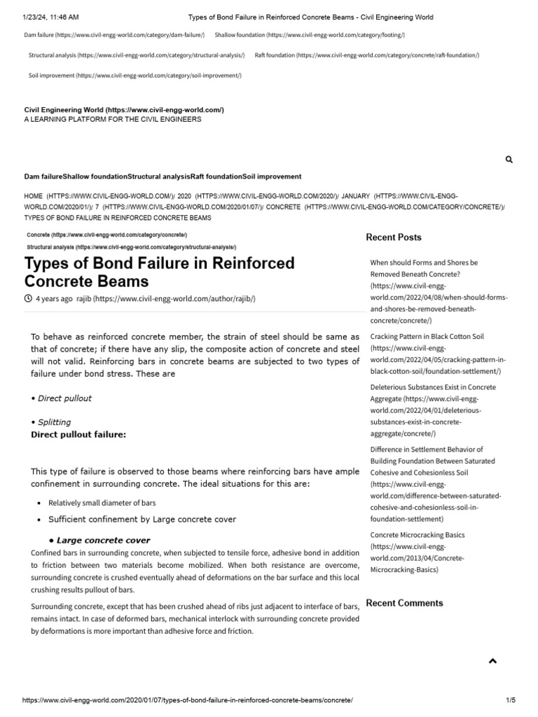 Types of Bond Failure in Reinforced Concrete Beams - Civil Engineering ...