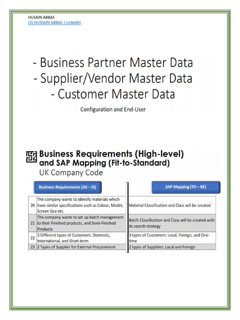 Business Partner Master Data Supplier Vendor Master 1727920391 | PDF