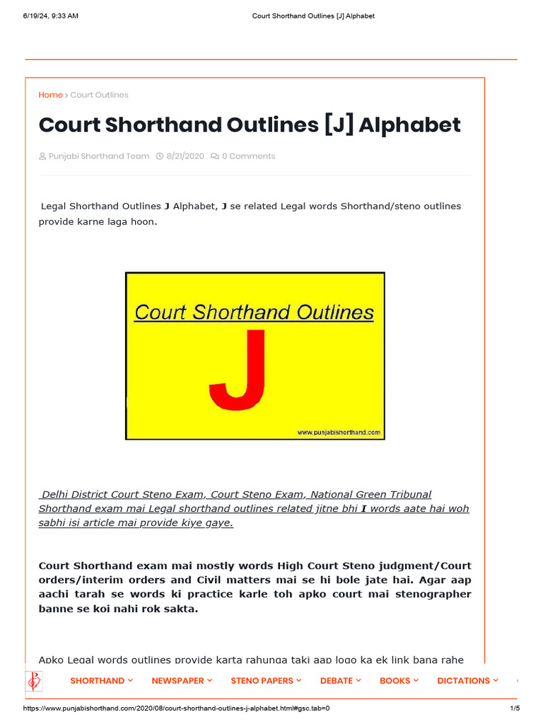 Court Shorthand Outlines (J) Alphabet | PDF | Shorthand | Courts