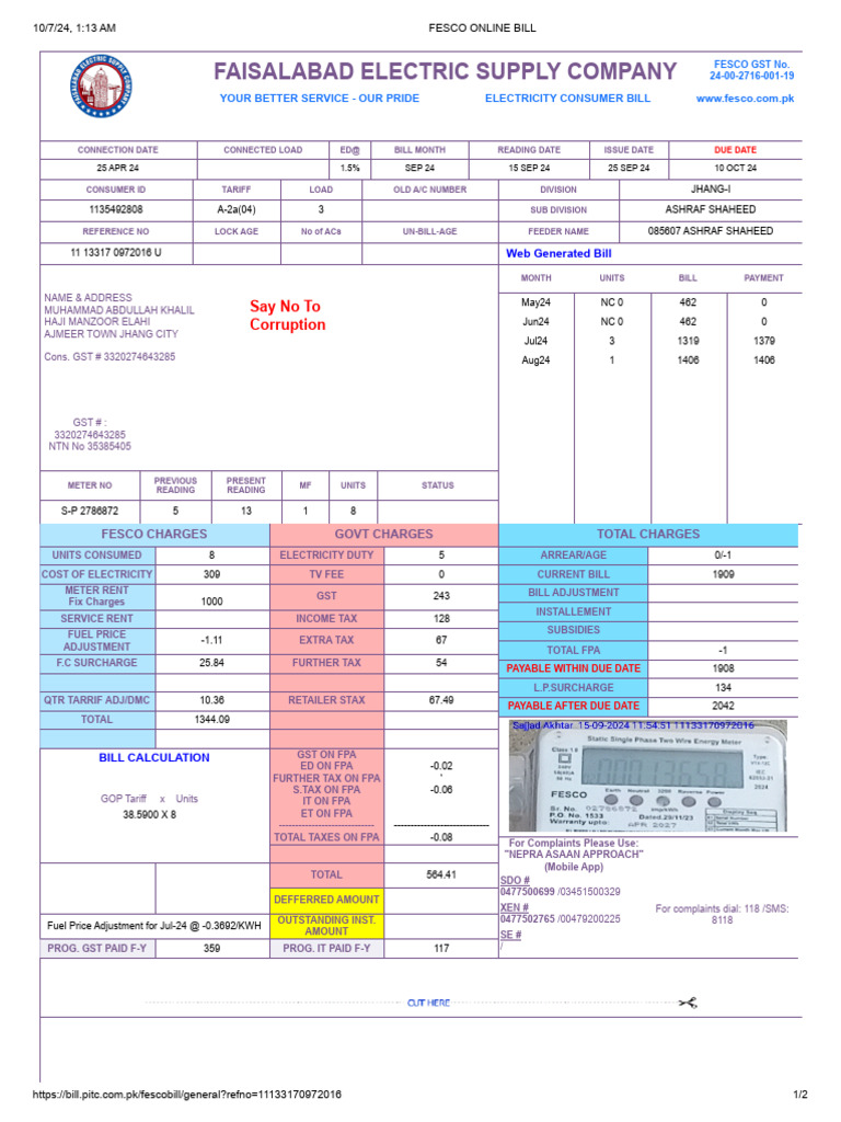 Fesco Online Bill | PDF