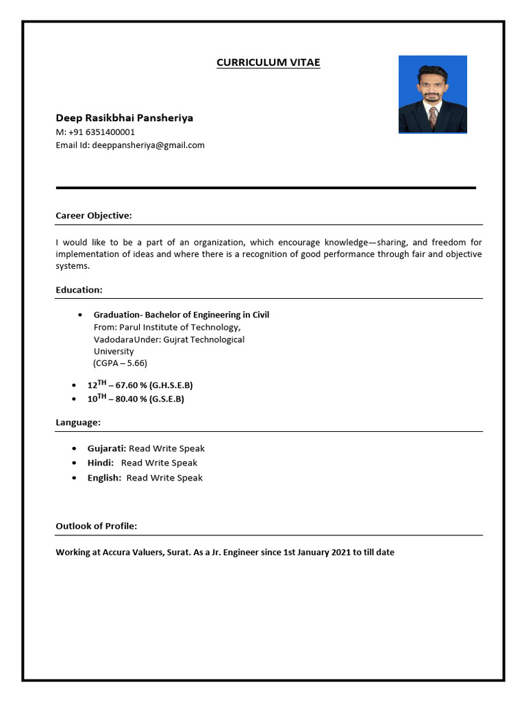 CV Deep Pansheriya - 2022 | PDF