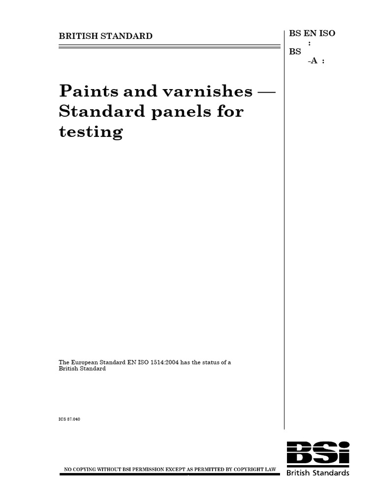 Paints and Varnishes Standard Panels For Testing: British Standard Bs ...