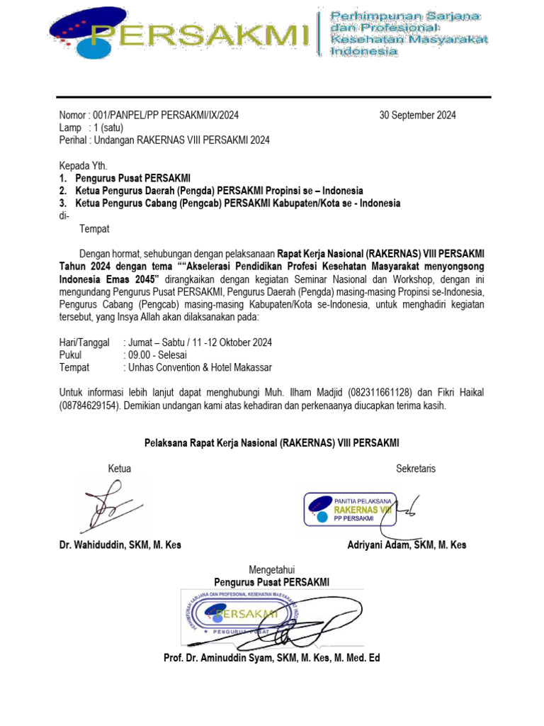 Kak Rakernas Persakmi - Undangan Pp-Pengda - Pengcab | PDF