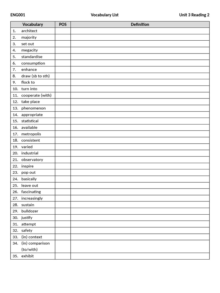 Unit 3 Reading 2 Vocabulary Find Definition | PDF