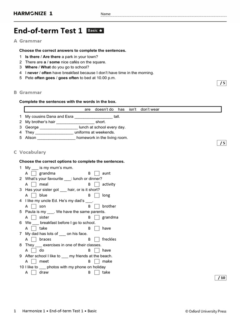 Harmonize - 1 - End-Of-Term Test 1 - Basic | PDF
