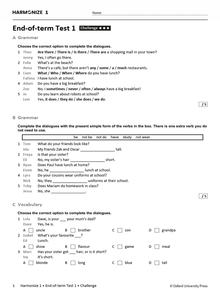 Harmonize - 1 - End-Of-Term Test 1 - Challenge | PDF