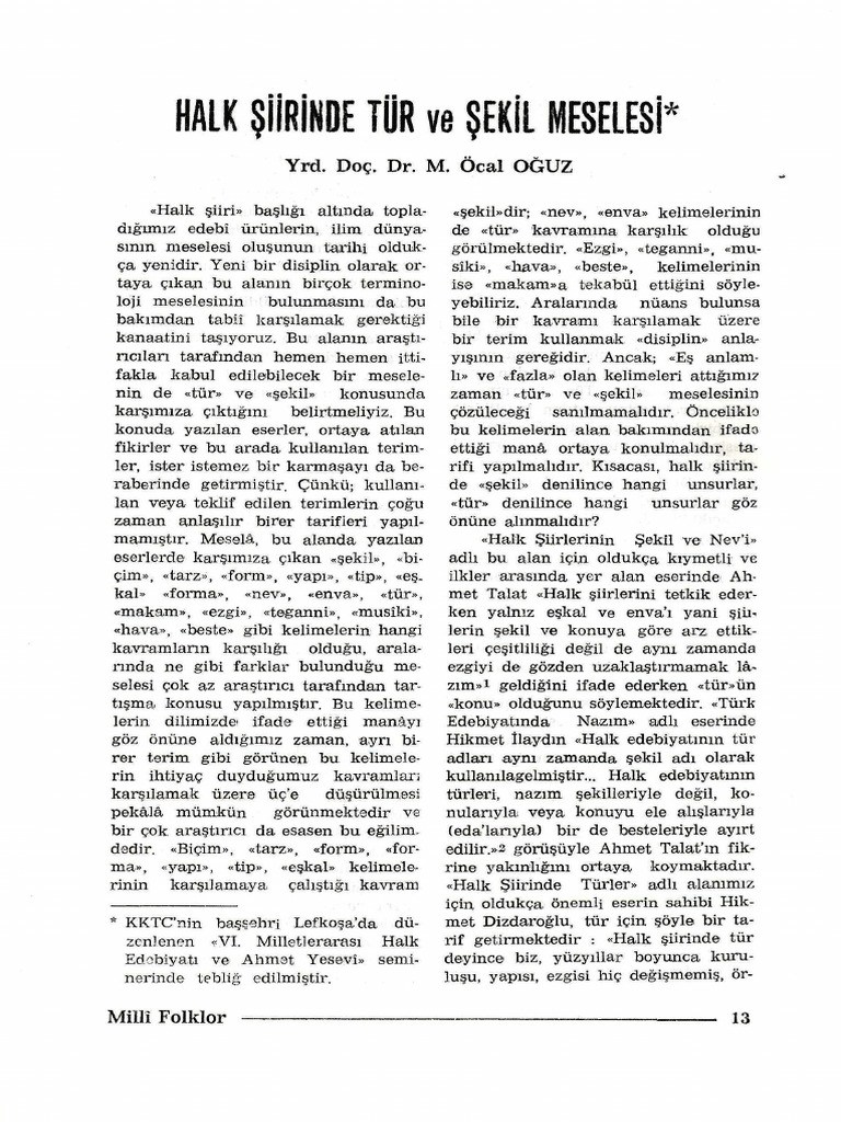 Makale, Halk Şiirinde Tür Ve Şekil | PDF