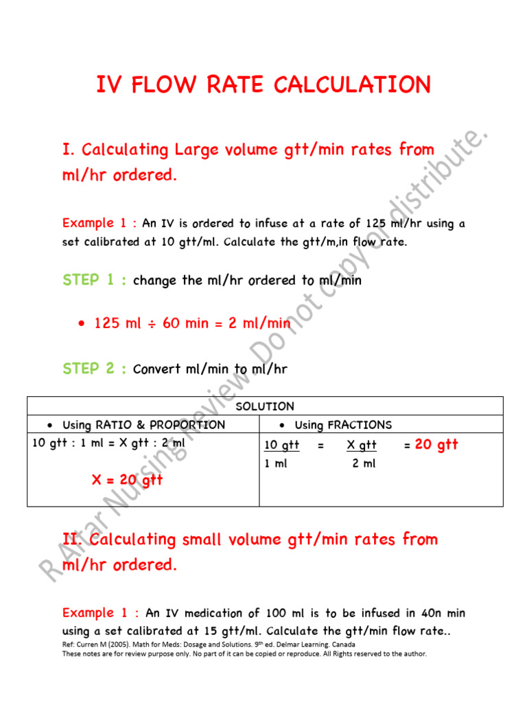 IV Flow Rate Calculation Guide | PDF
