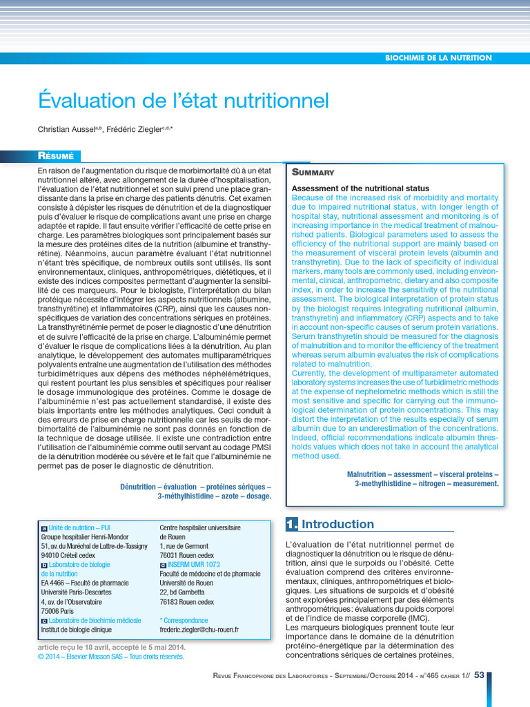 Évaluation de L'état Nutritionnel | PDF
