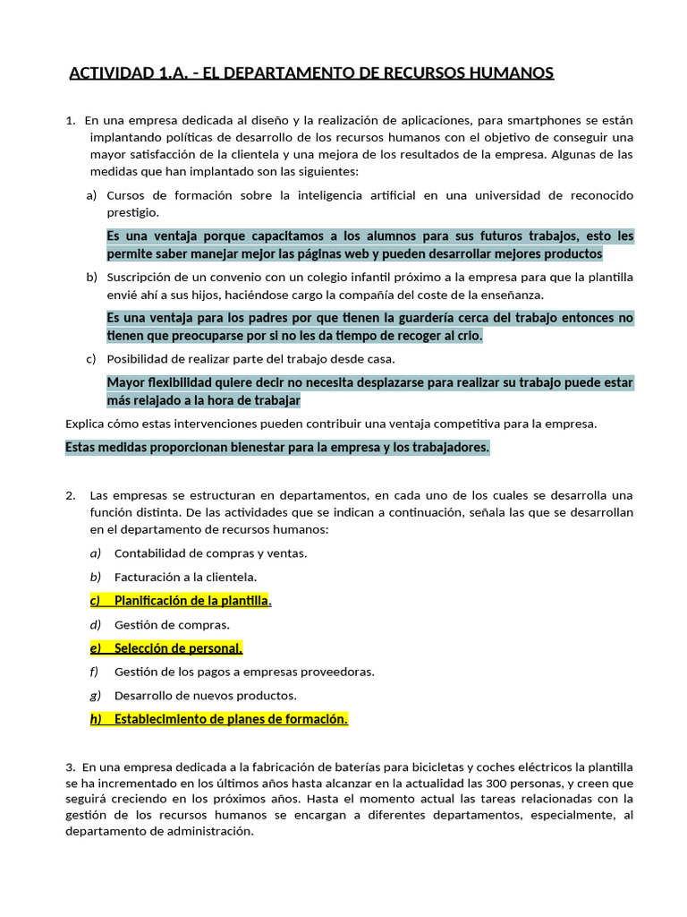 Actividad 1.a. - El Departamento de Recursos Humanos | PDF