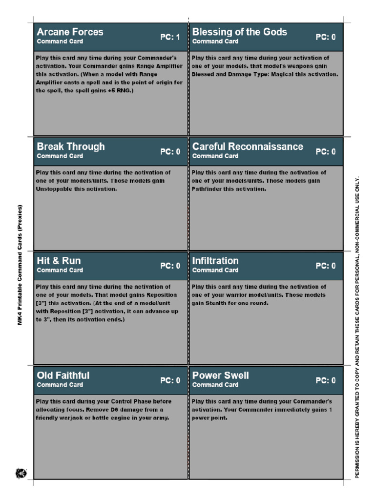 Mk4 Command Cards Printable | PDF