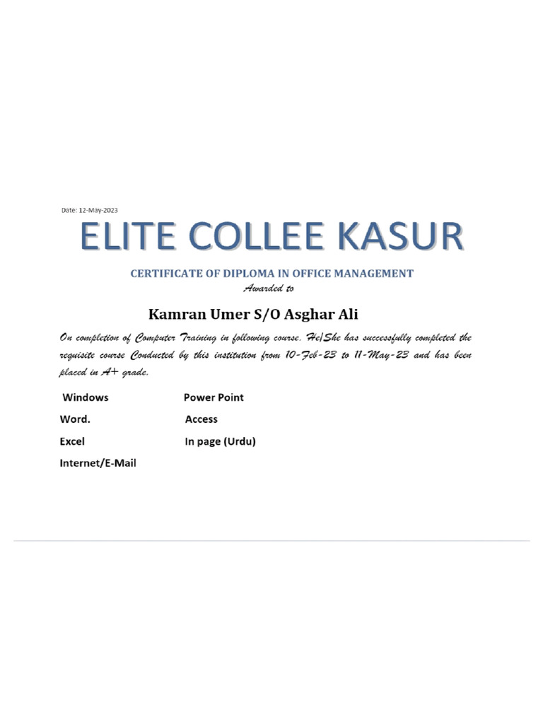 umer certificate | PDF