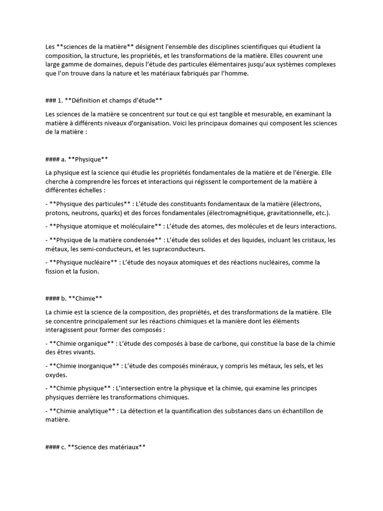 Les Sciences de La Matière | PDF