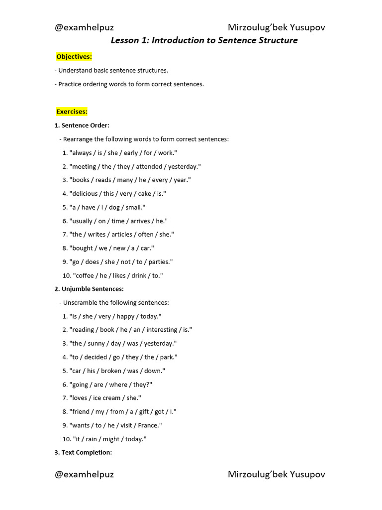 Writing Lesson 1 | PDF