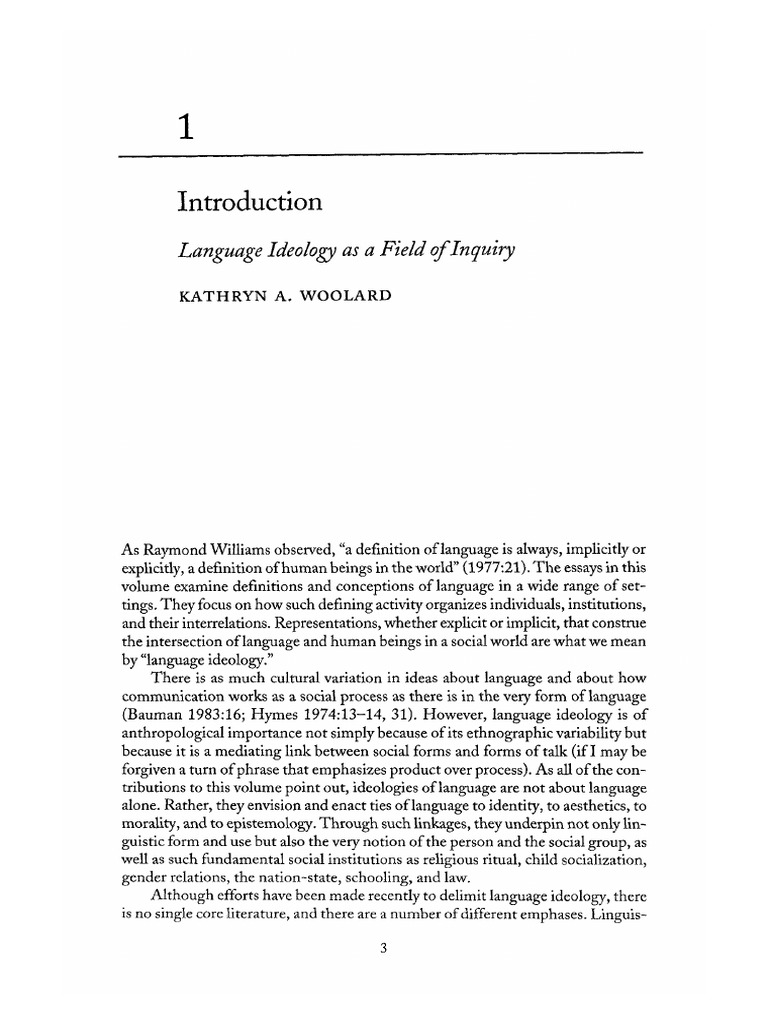 Introduction - Language Ideology As A Field of Inquiry Woolard | PDF