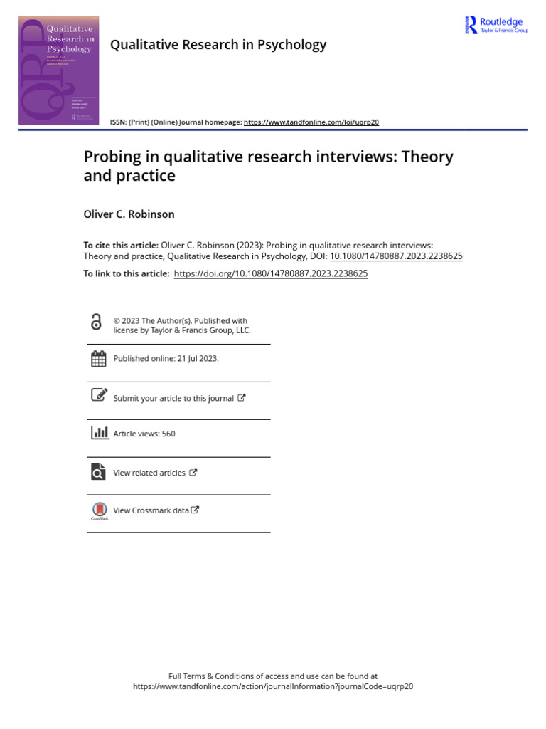 Probing in Qualitative Research Interviews Theory and Practice | PDF