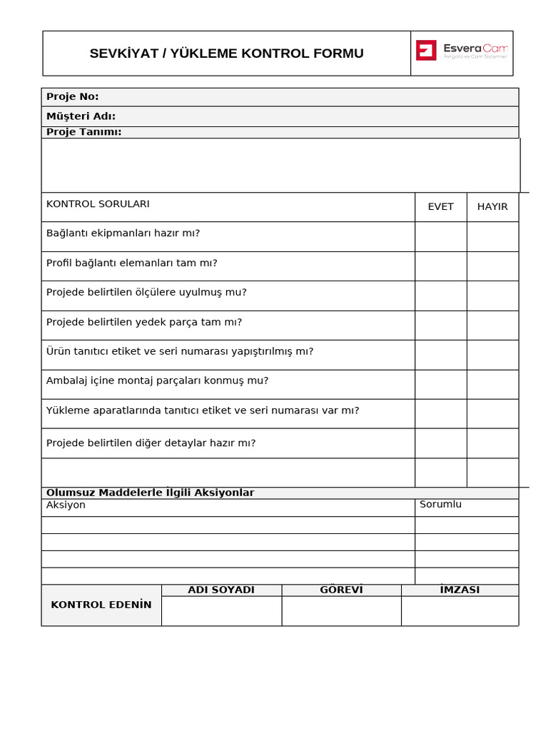 SEVKiYAT KONTROL FORMU | PDF