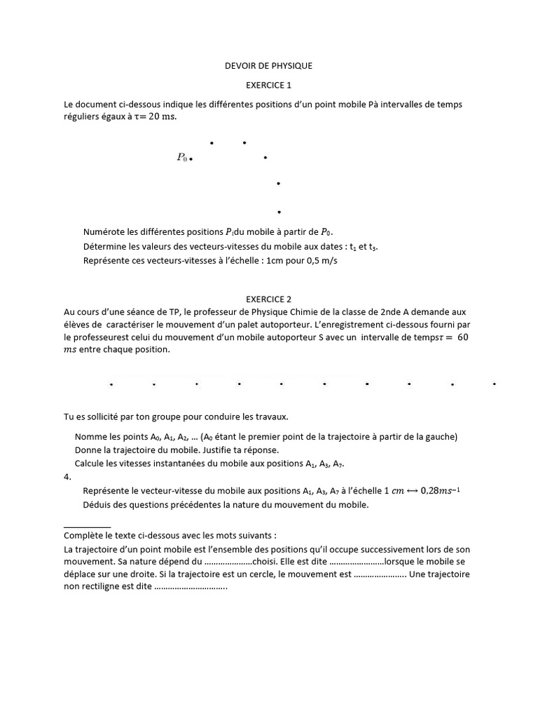 Devoir de Physique Mouv | PDF