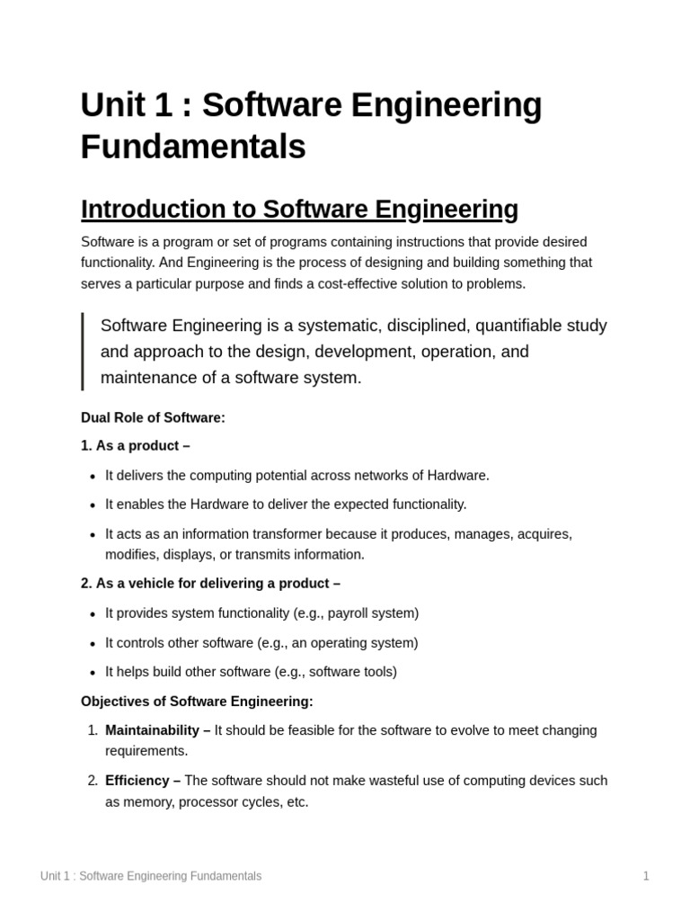 Unit 1 Software Engineering Fundamentals | PDF