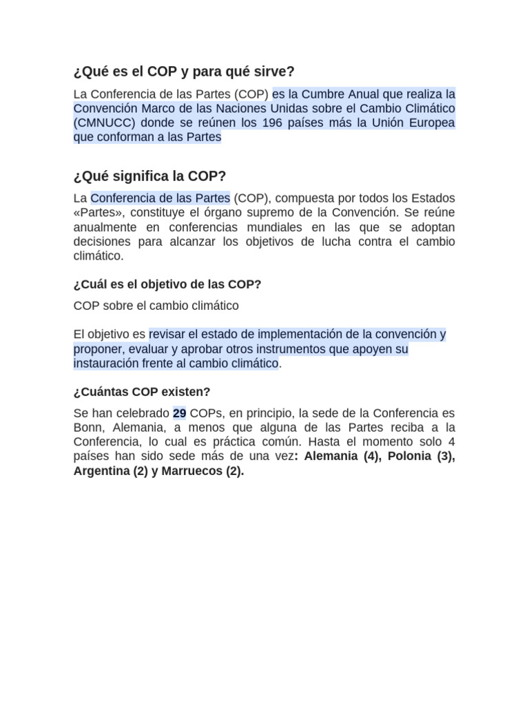 Qué Es El COP y para Qué Sirve | PDF