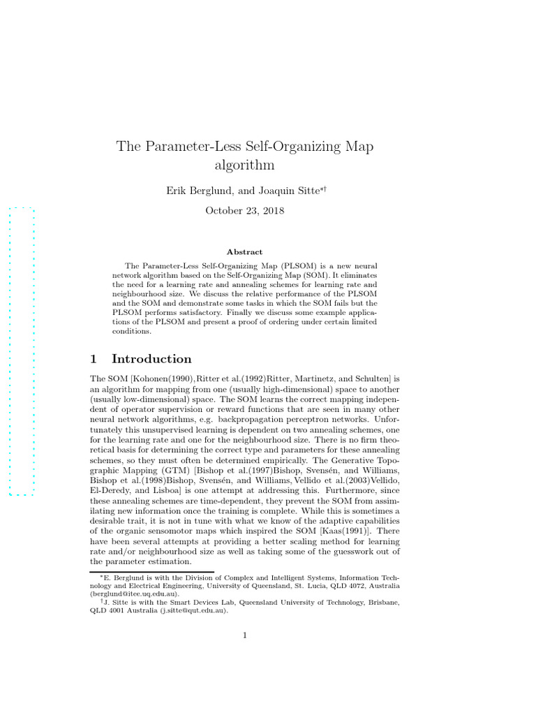 The Parameter-Less Self-Organizing Map Algorithm: Erik Berglund, and Joaquin Sitte October 23 ...