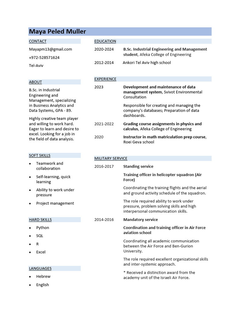 CV - Maya Peled Muller | PDF