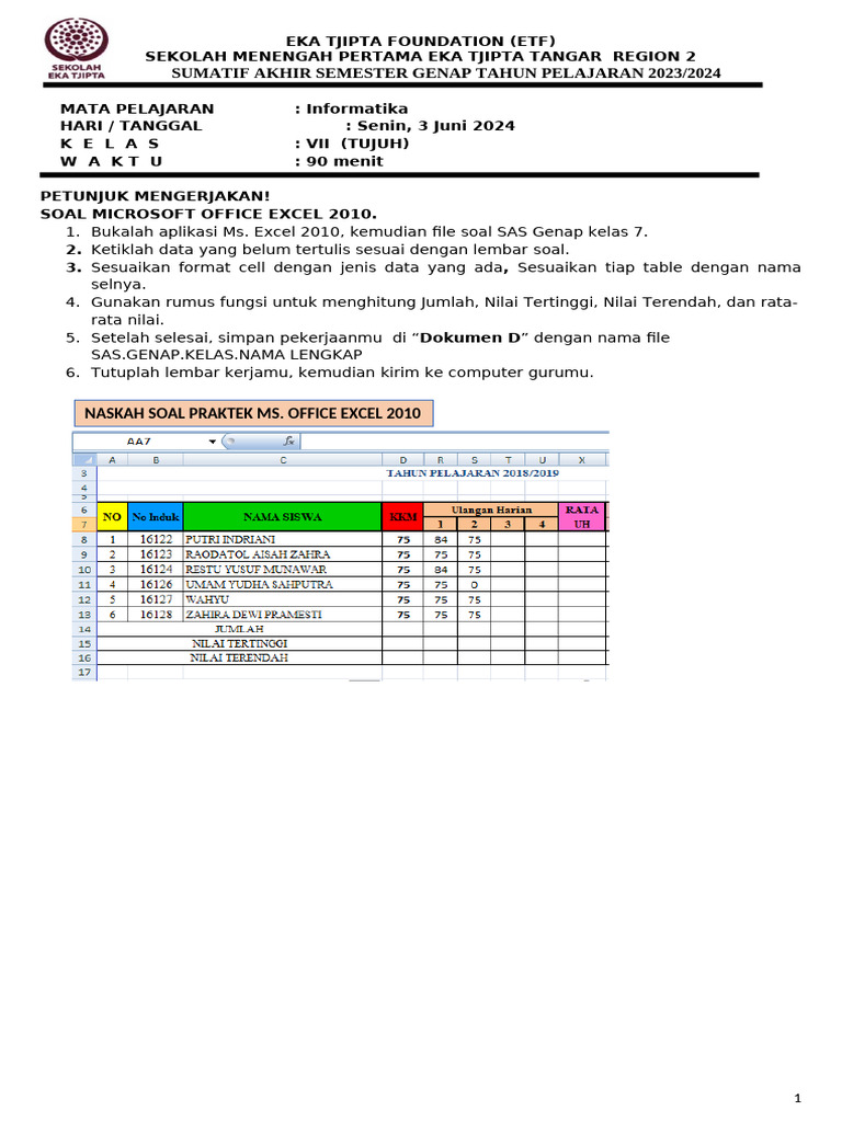 SOAL SAS GENAP INFORMATIKA 2024 | PDF
