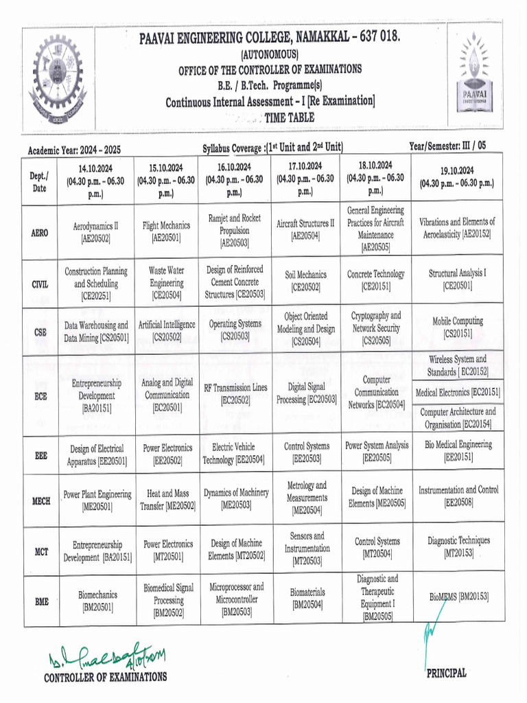 CIA I Re Exam Time Table III Yr | PDF