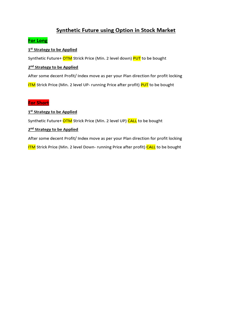 Synthetic Future Using Option in Stock Market | PDF