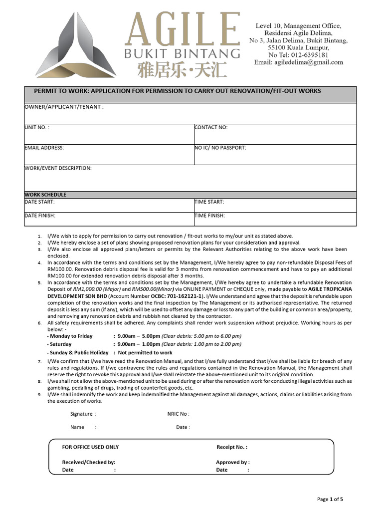 Renovation Form - Amended 15.3.24 | PDF