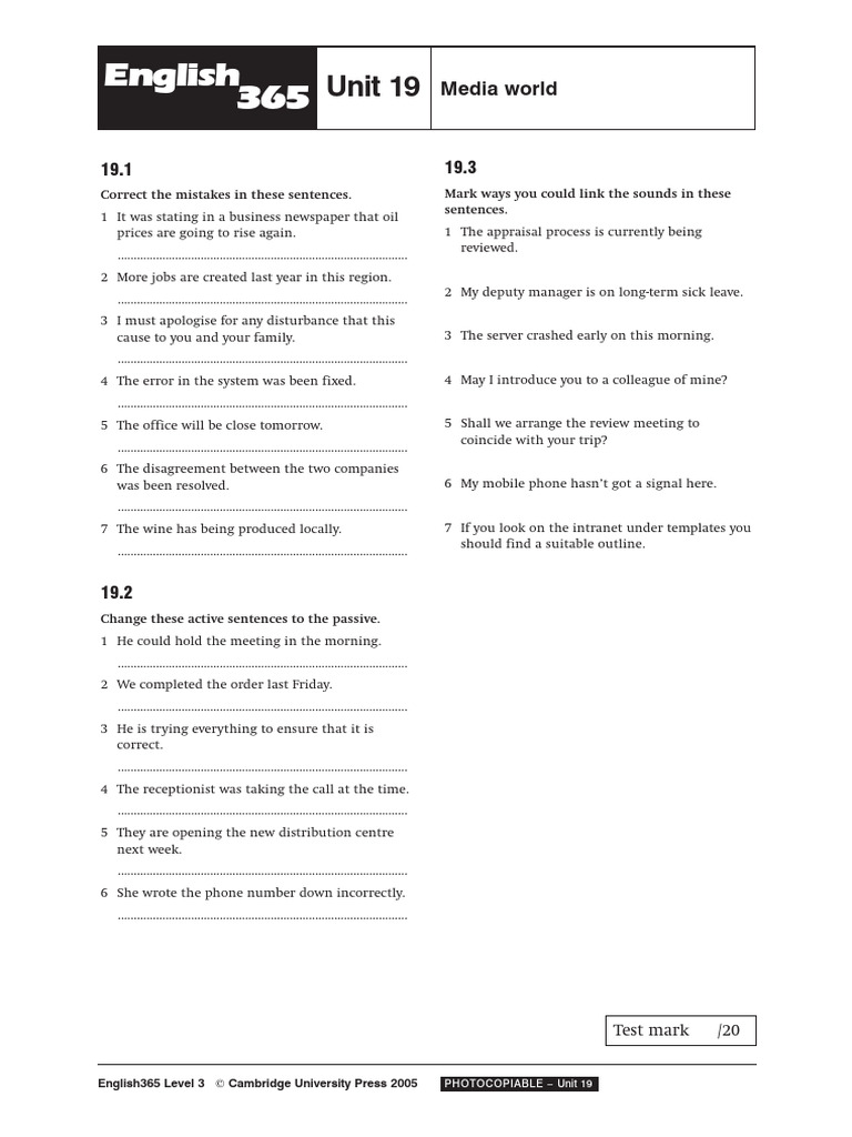 English365 Level3 Intermediate Unit19 Worksheet | PDF