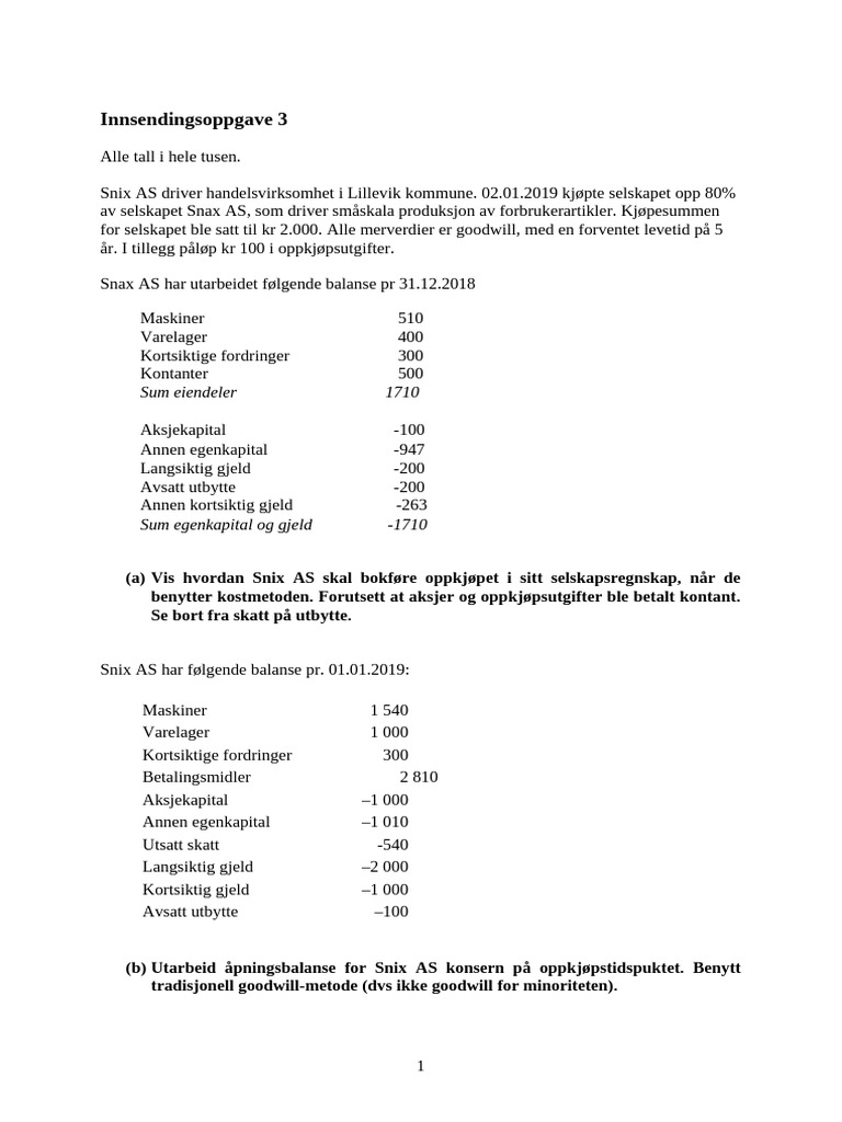 Finansregnskap Fra BI Høyhandelsskole - Innsendingsoppgave NR 3 | PDF