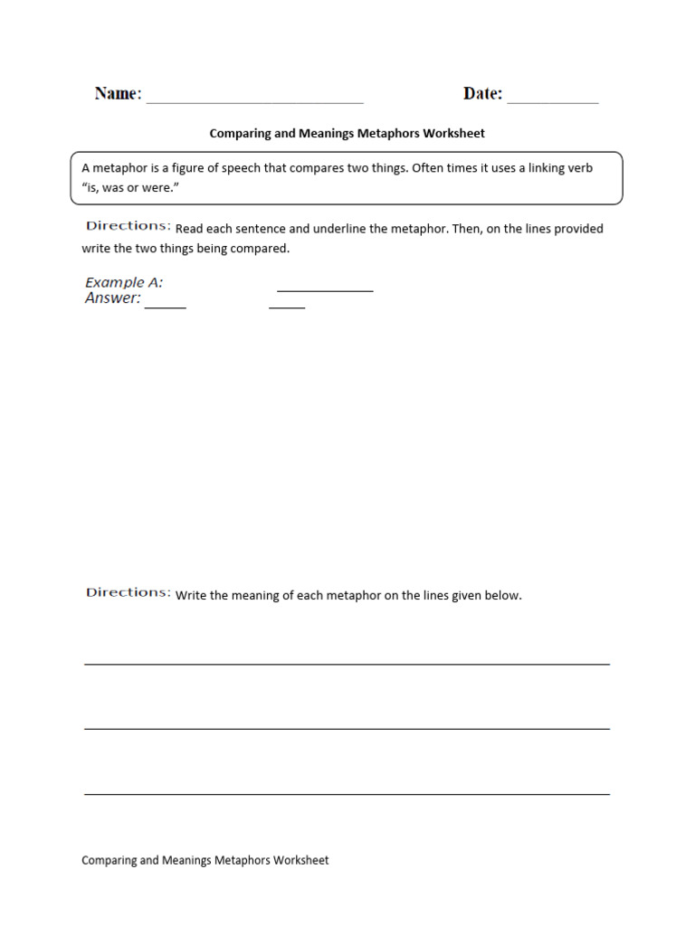 Comparing and Meanings Metaphors Worksheet | PDF