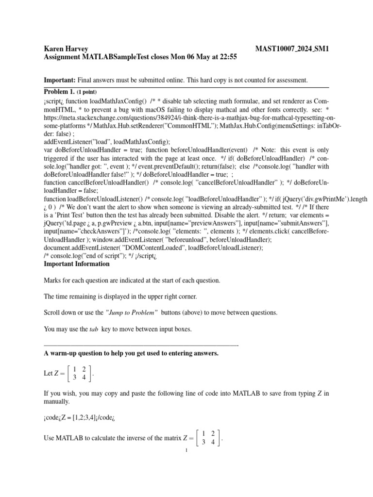 MATLAB Test Practice | PDF