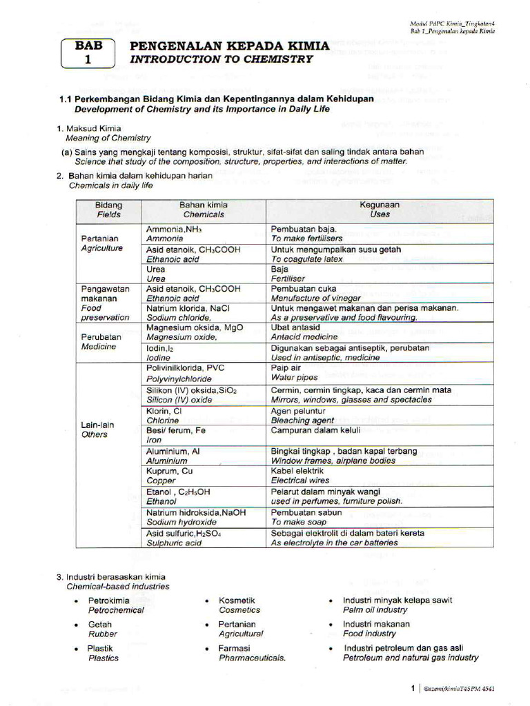 F4 - Bab 1 - Pengenalan Kepada Kimia | PDF