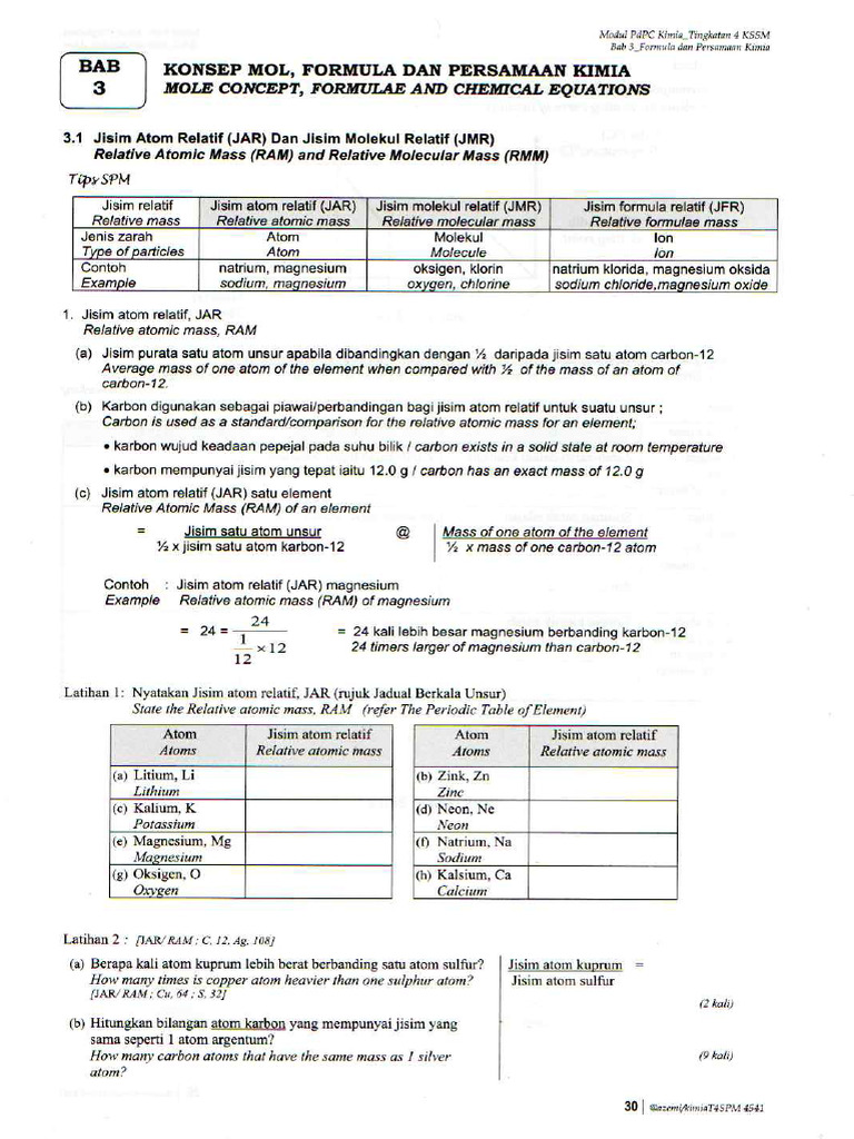 F4 - Bab 3 - Formula Dan Persamaan Kimia | PDF