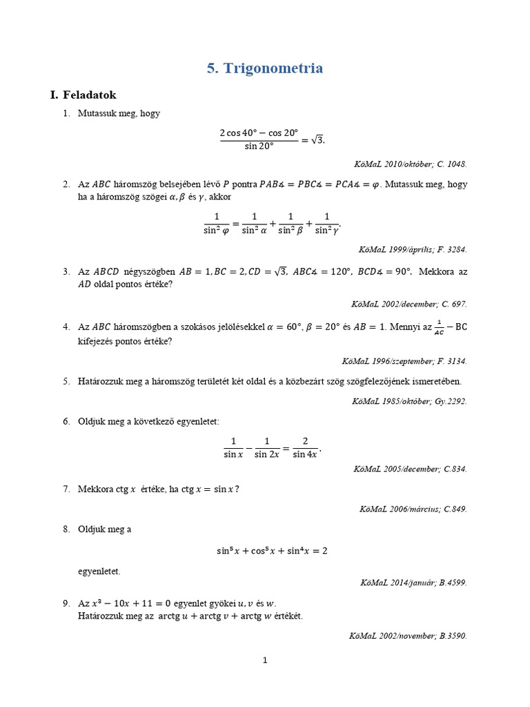 Trigonometria 2 Cos 40 Cos 20 Sin 20 BC Kifejez s Pontos rt ke PDF