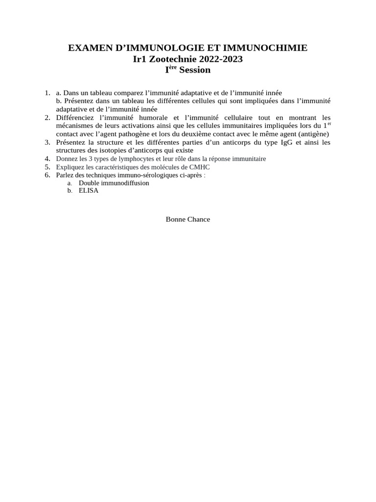 EXAMEN IMMUNOLOGIE_Ir1 | PDF
